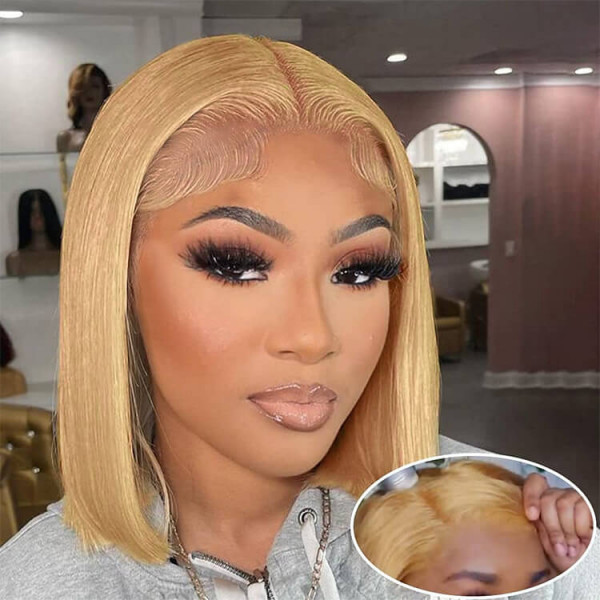 #27 Honey Blonde Bob Wig Straight 4x4 Lace Bob Wigs - Wiggins Hair ...