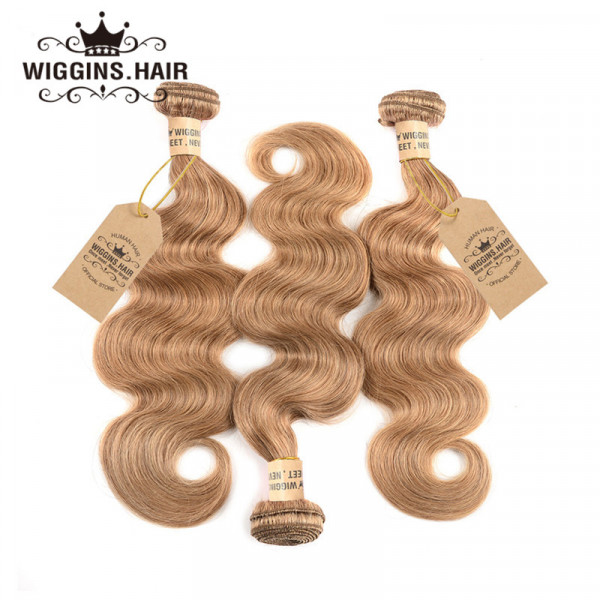 Honey Blonde #27 Color Body Wave Hair 3 Bundles With Closure - Wiggins Hair