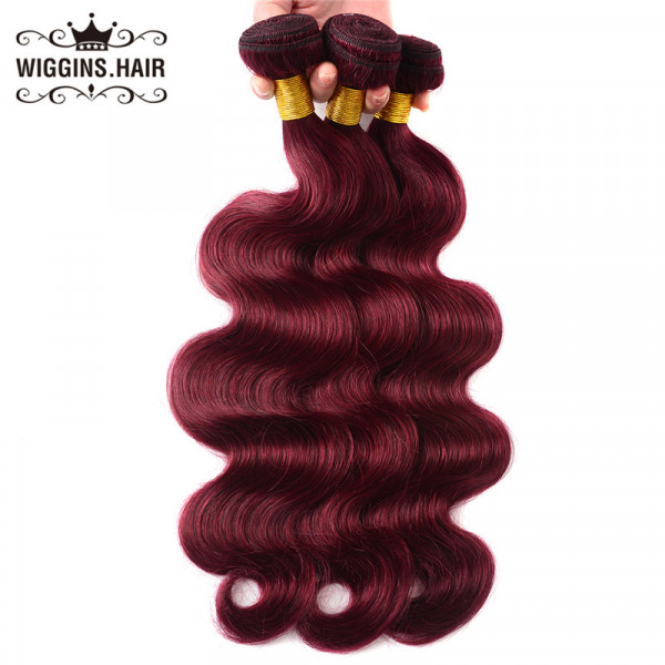 Human Hair Color 99J Burgundy Virgin Hair Body Wave 3 Bundles - Wiggins ...