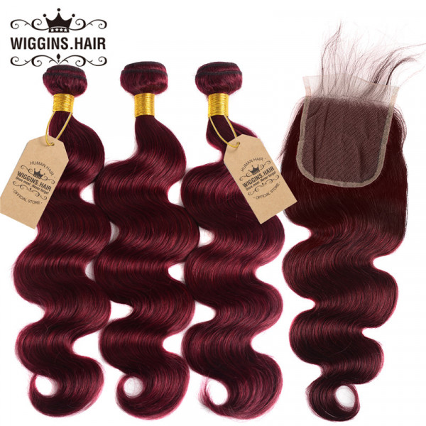 #99J Color Body Wave 3 Bundles With Closure Black Women Hair Weave ...