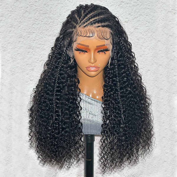 Human Hair Braided Lace Front Wigs With Curls - Wiggins Hair - Wiggins Hair