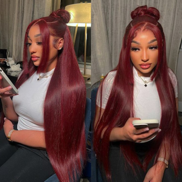 Cherry Cola Red Human Hair Wigs Straight Cherry Red Colored Hair - Wiggins Hair