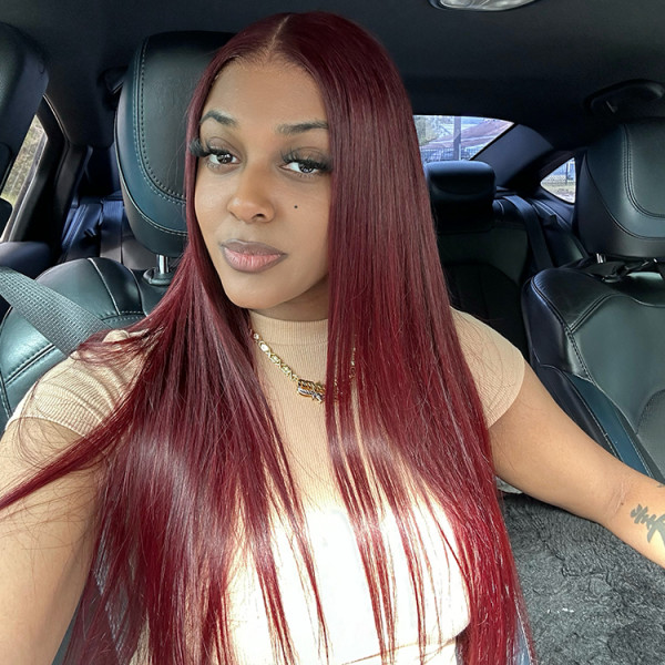 Cherry Cola Red Human Hair Wigs Straight Cherry Red Colored Hair - Wiggins Hair