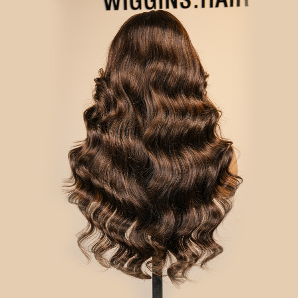 Dark Brown #4 Wig With Curtain Bangs Body Wave Glueless Pre-Cut 7x5 Wig ...