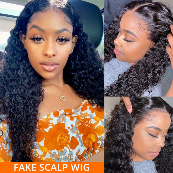 Deep Wave Pre Made Fake Scalp Wigs 100 Human Hair Wigs Pre Plucked ...