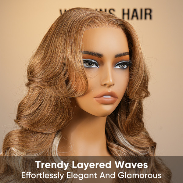 Body Wave Honey Brown Ombre Wig With Blonde Highlights Glueless 13x4 ...