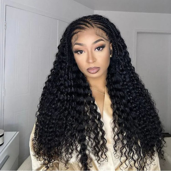 Human Hair Braided Lace Front Wigs With Curls - Wiggins Hair - Wiggins Hair