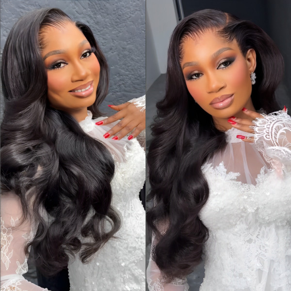 Custom M-shaped Hairline Pre-styled Body Wave 13x4 HD Lace Front Wig ...