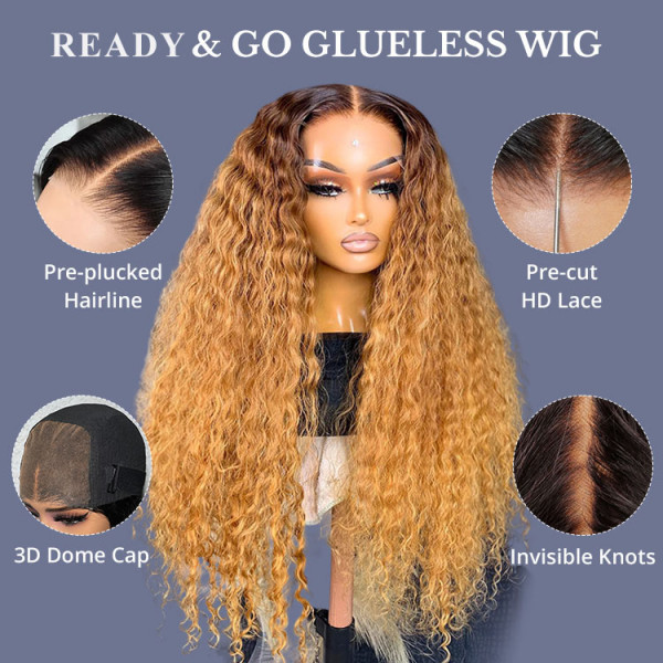 Ombre Honey Blonde Loose Deep Wave HD Lace Wig With Dark Roots ...