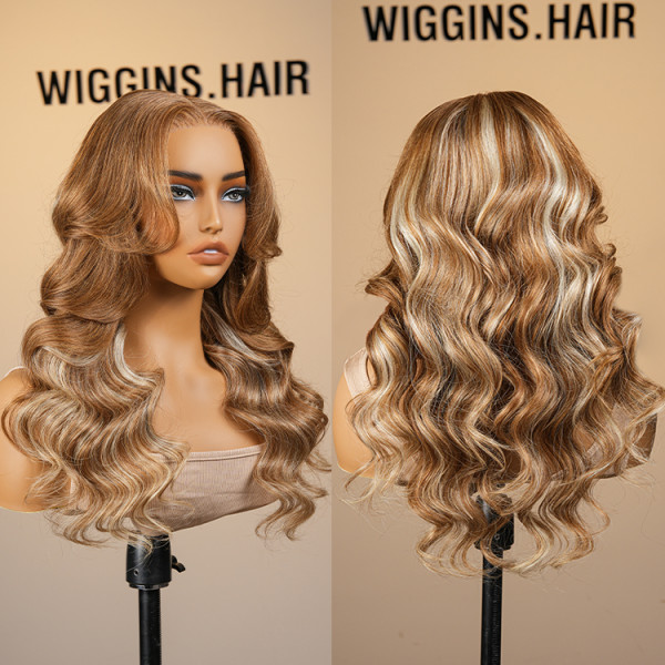 Body Wave Honey Brown Ombre Wig With Blonde Highlights Glueless 13x4 ...