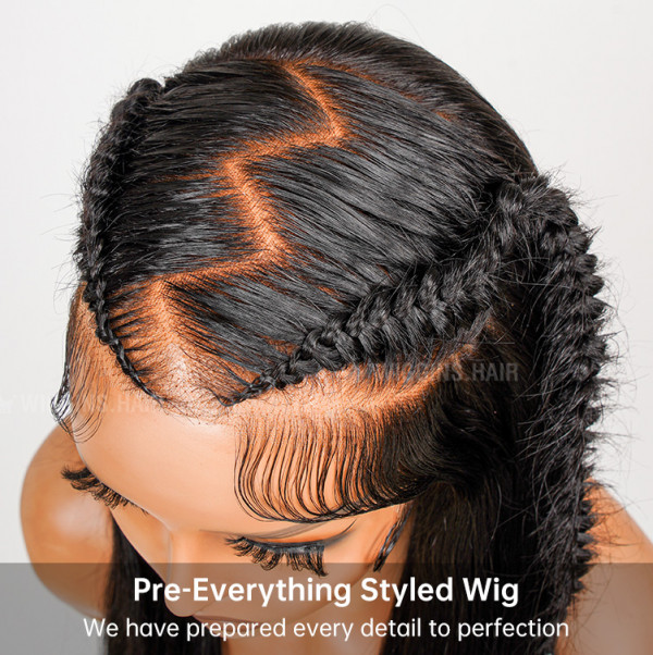 Pre-Everything Glueless 13x6 HD Lace Frontal Wig Pre Braided Straight ...
