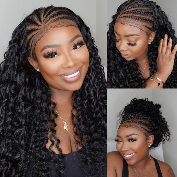 Human Hair Braided Lace Front Wigs With Curls - Wiggins Hair - Wiggins Hair