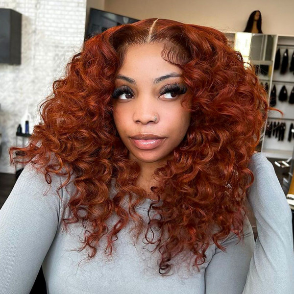 Orange Red Loose Curl Wigs Deep Parting 5x5 Wigs - Wiggins Hair