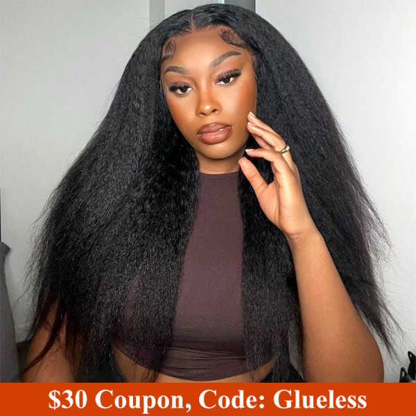 Glueless Kinky Straight Ready And Go Wigs Pre-Cut Lace - Wiggins Hair