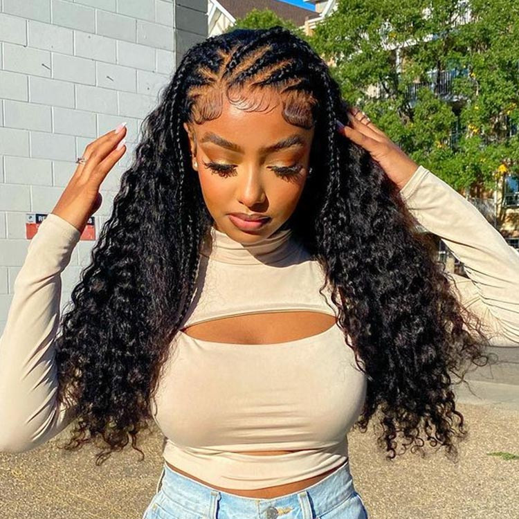 Human Hair Braided Lace Front Wigs With Curls - Wiggins Hair - Wiggins Hair