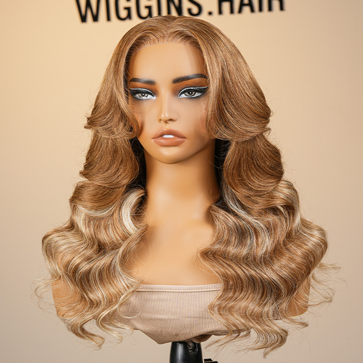 Body Wave Honey Brown Ombre Wig With Blonde Highlights Glueless 13x4 ...