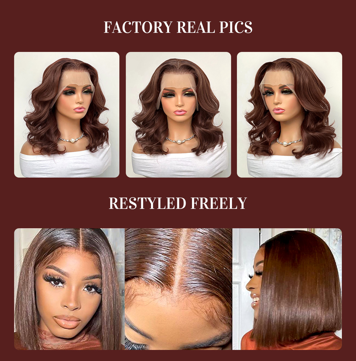 Body Wave Brown Bob Lace Front Wigs Human Hair - Wiggins Hair