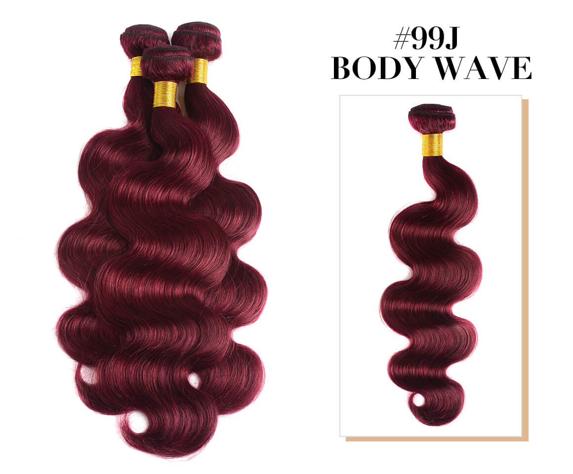 Human Hair Color 99J Burgundy Virgin Hair Body Wave 3 Bundles - Wiggins ...