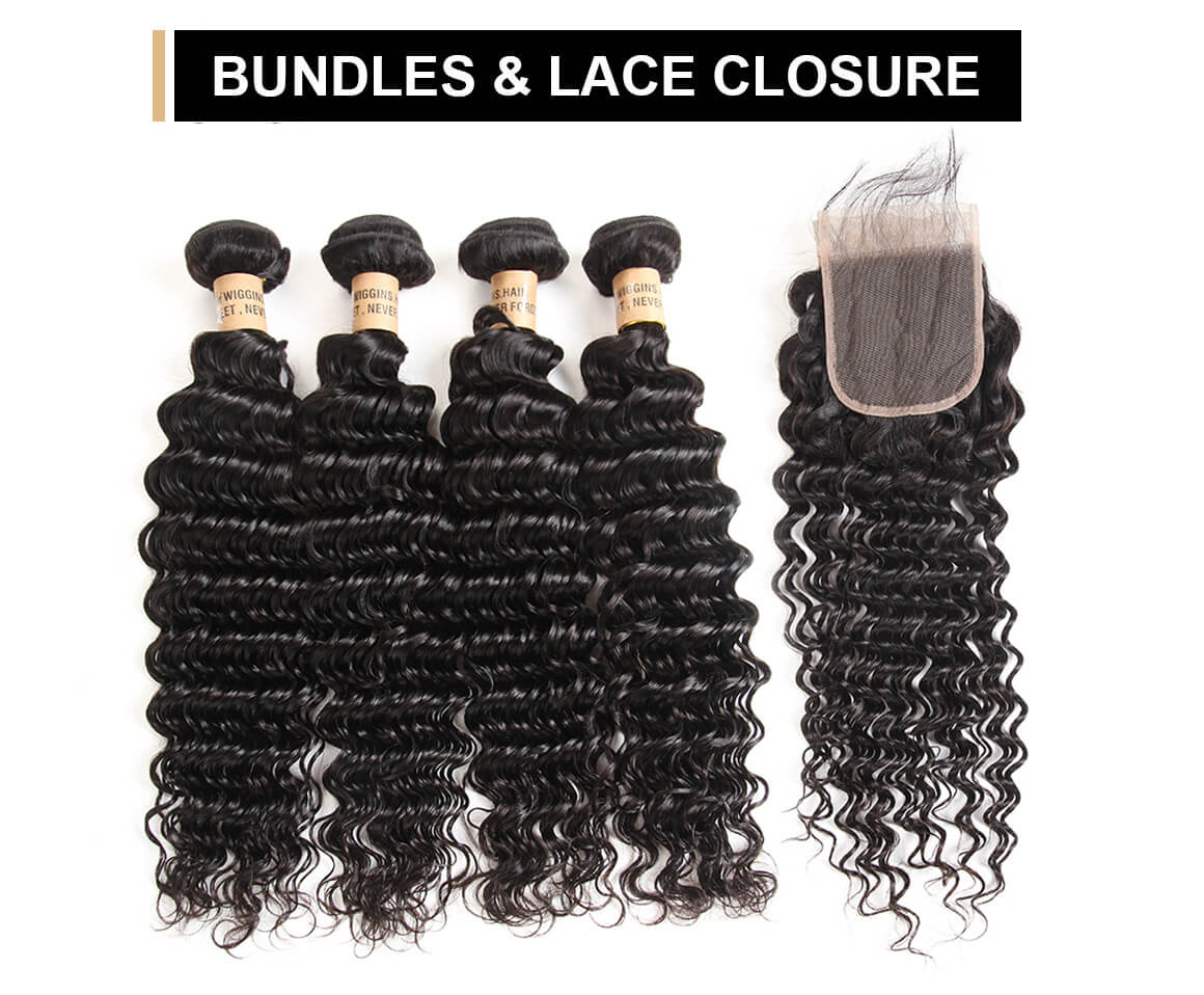 Brazilian Deep Wave 4×4 Lace Frontal Closure With Bundles Best Human ...